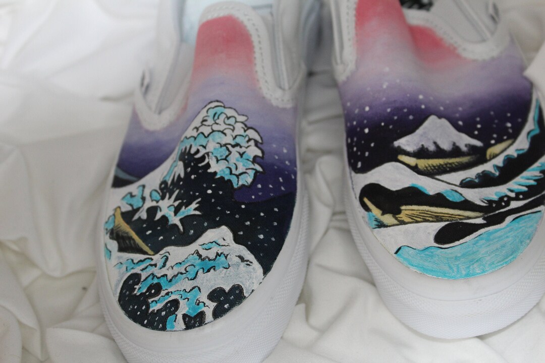 The Great Wave Painted Vans - Etsy