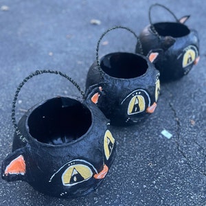 Vintage Inspired Halloween Cat Paper Mache Bucket - Etsy