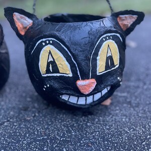 Vintage Inspired Halloween Cat Paper Mache Bucket - Etsy
