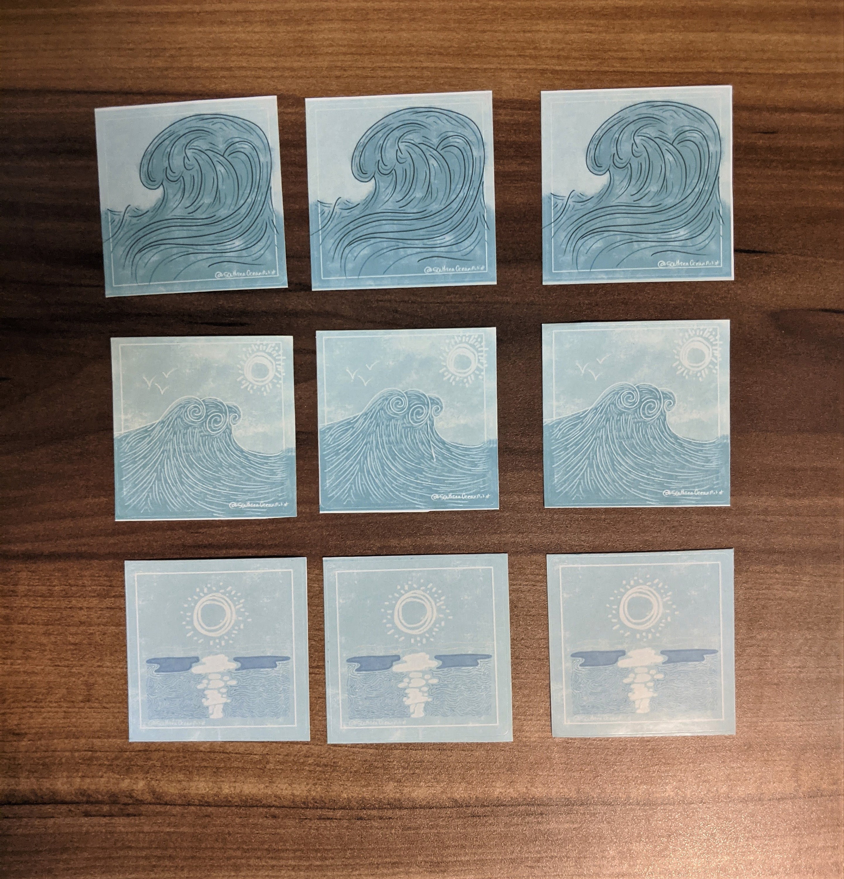 Ocean Wave Stickers, Cute Designs, Set of 3, Illustrated Stickers ...