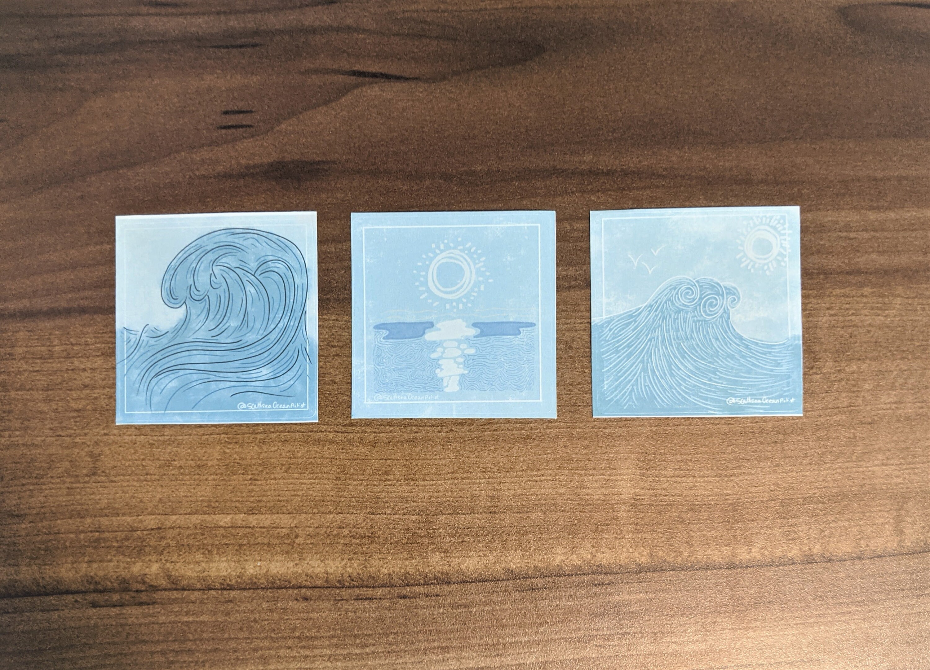 Ocean Wave Stickers Cute Designs Set of 3 Illustrated | Etsy