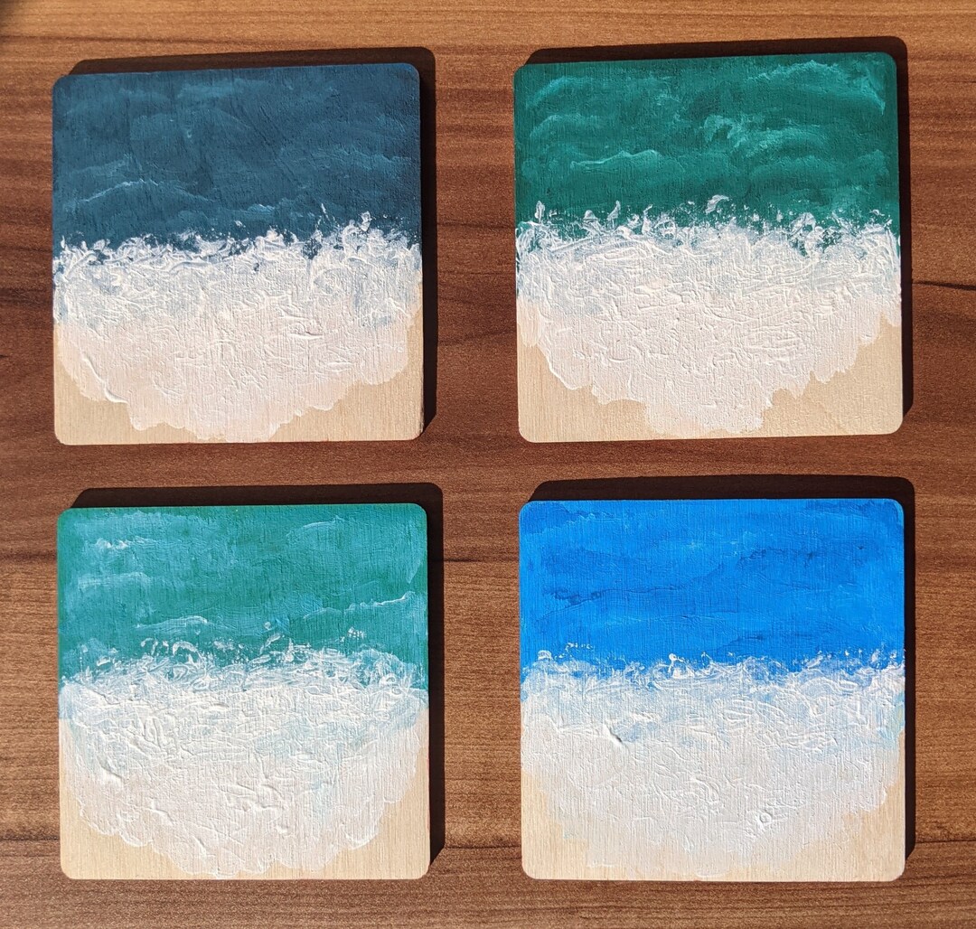 Set of Four Hand Painted Square Ocean Coasters - Etsy