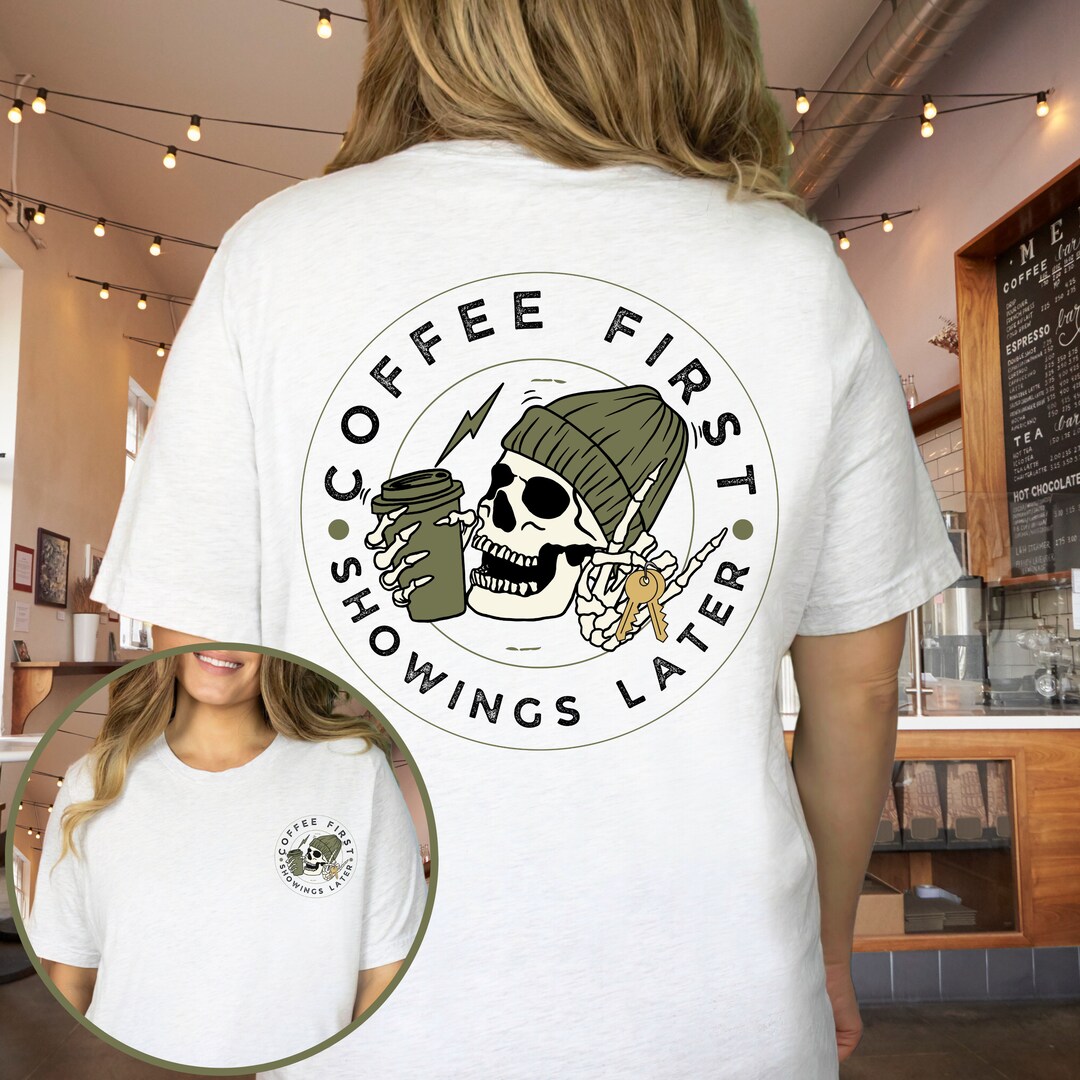 Coffee Skull Real Estate Shirt, Skeleton Real Estate Agent Shirt, Skull ...