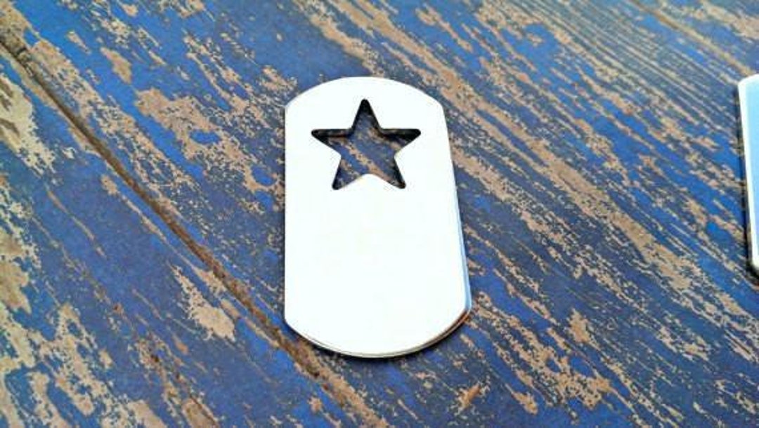 2" Dog Tag Star, 3/4" Star Stamping Blanks on Top, Polished Aluminum ...