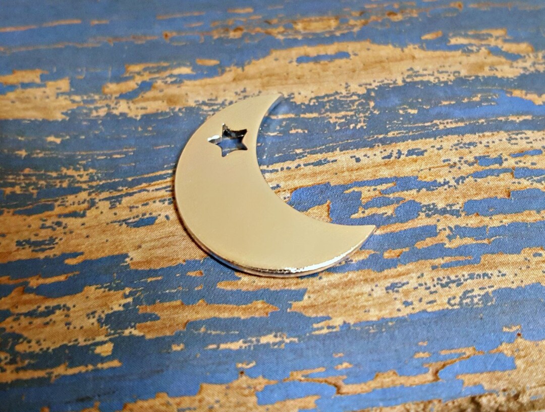 1" Moon With 1/4" Star Cut Out Stamping Blank, Polished Aluminum Blank ...
