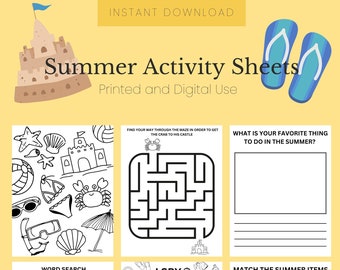 Summer Activity Sheets Instant Download Coloring Sheets Printable ...