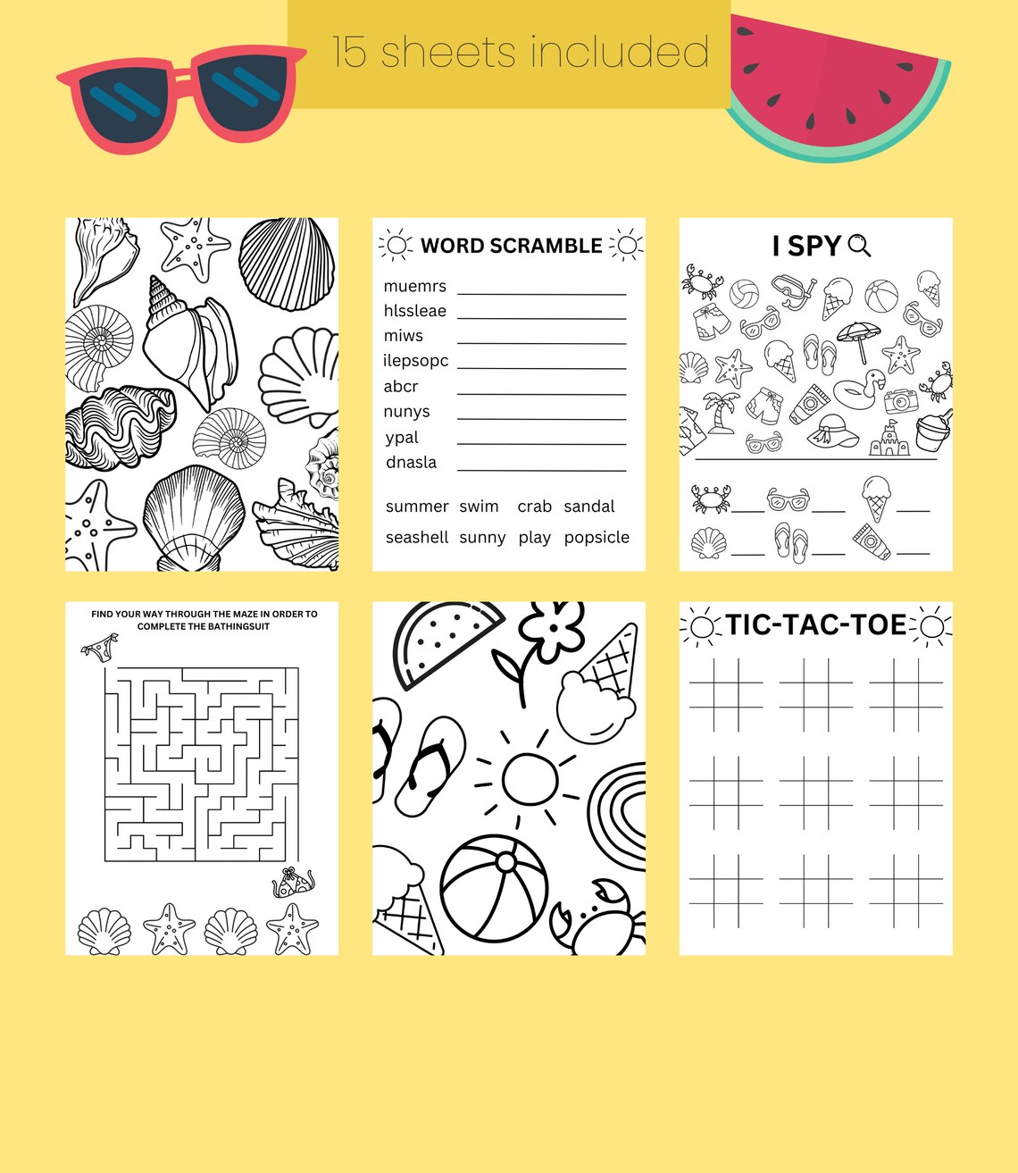 Summer Activity Sheets | Instant Download | Coloring Sheets | Printable ...