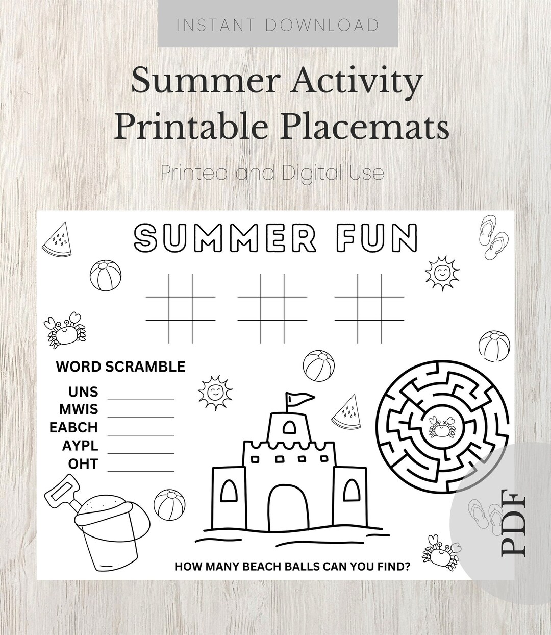 Summer Activity Placemat | Kids Activities | Printable Activity | Kids ...