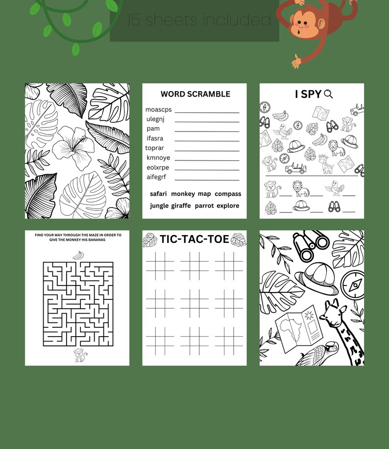 Activity Sheets | Safari Coloring Pages | Instant Download | Printable ...