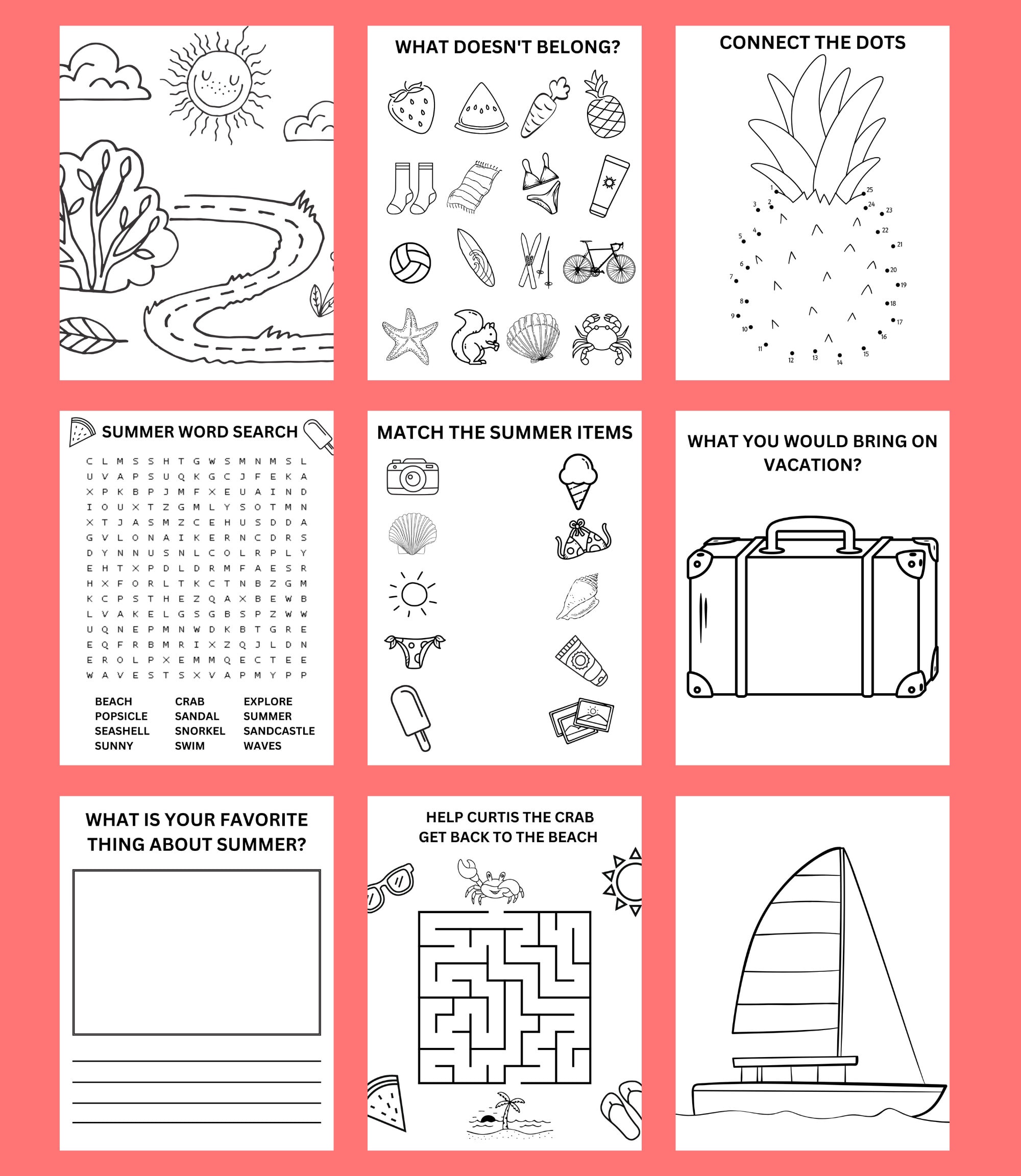 Summer Activity Sheets | Instant Download | Coloring Sheets | Printable ...