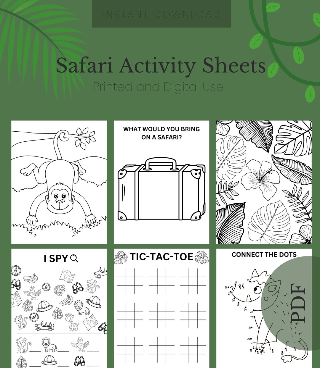 Activity Sheets | Safari Coloring Pages | Instant Download | Printable ...