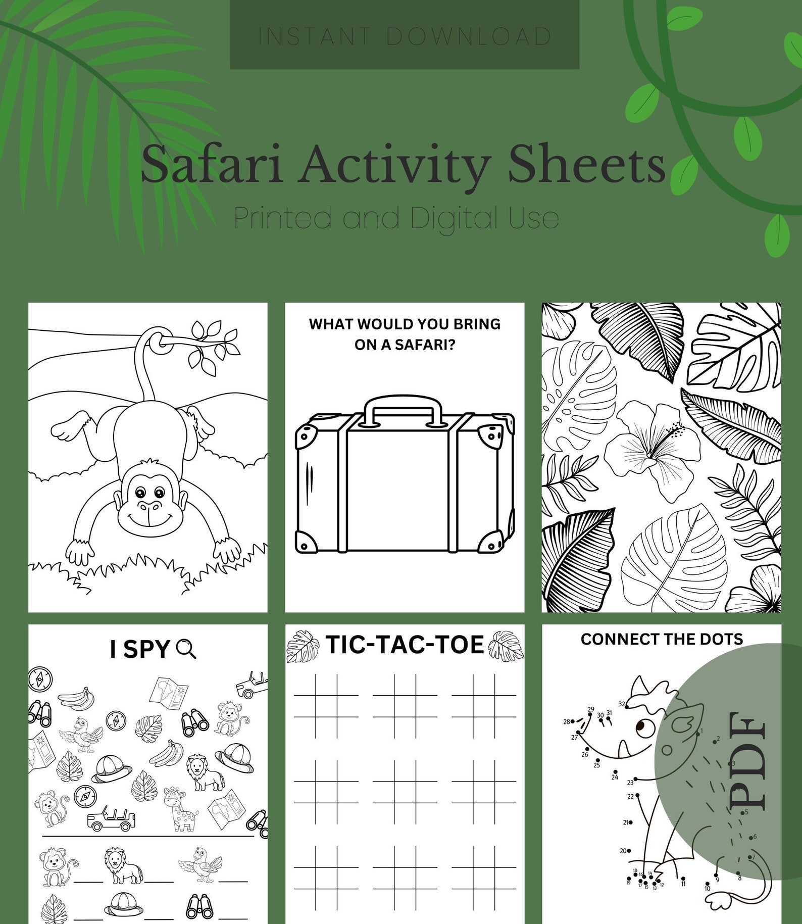 Activity Sheets Safari Coloring Pages Instant Download Printable ...