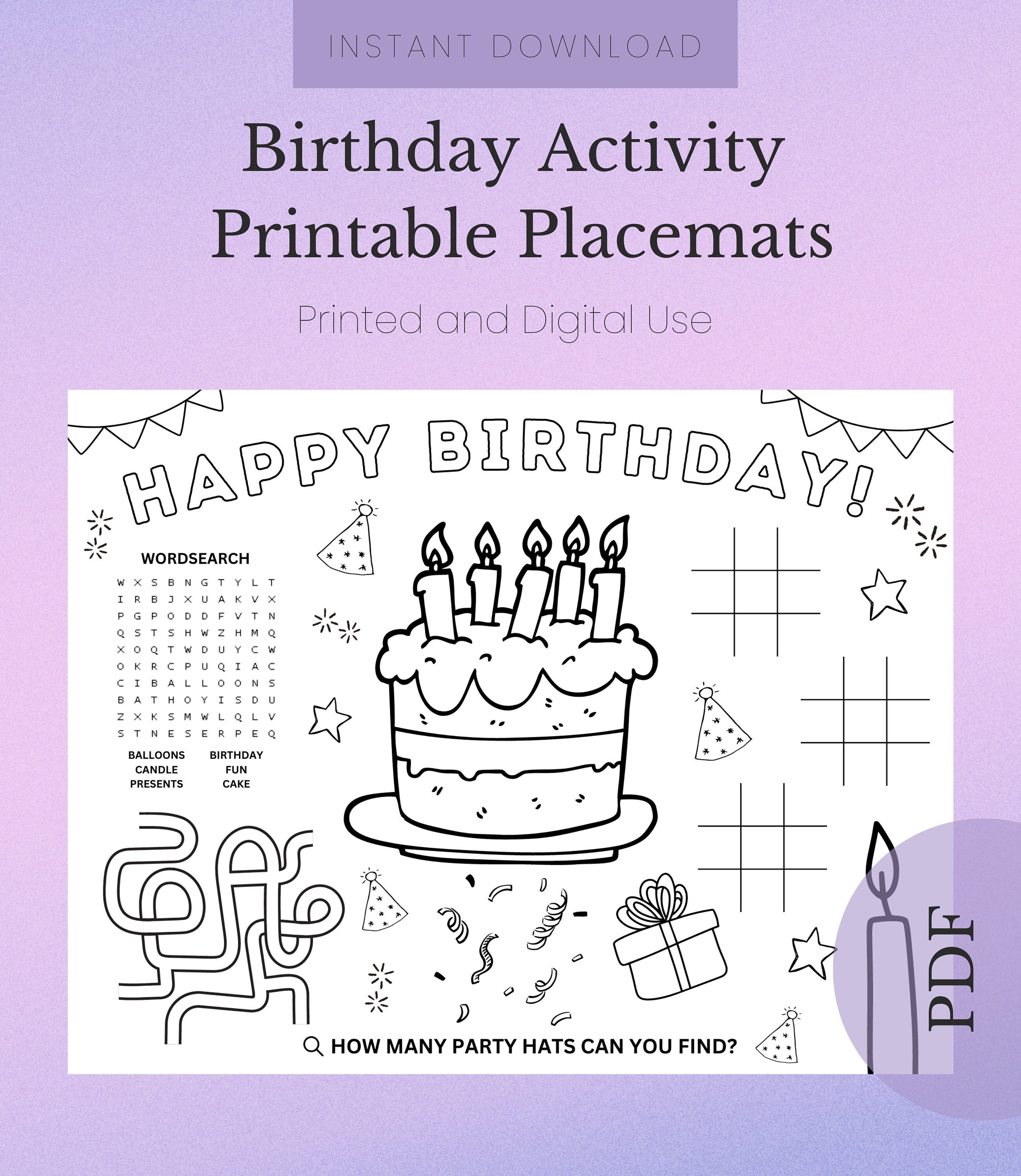 Birthday Activity Placemat | Kids Activities | Printable Activity ...