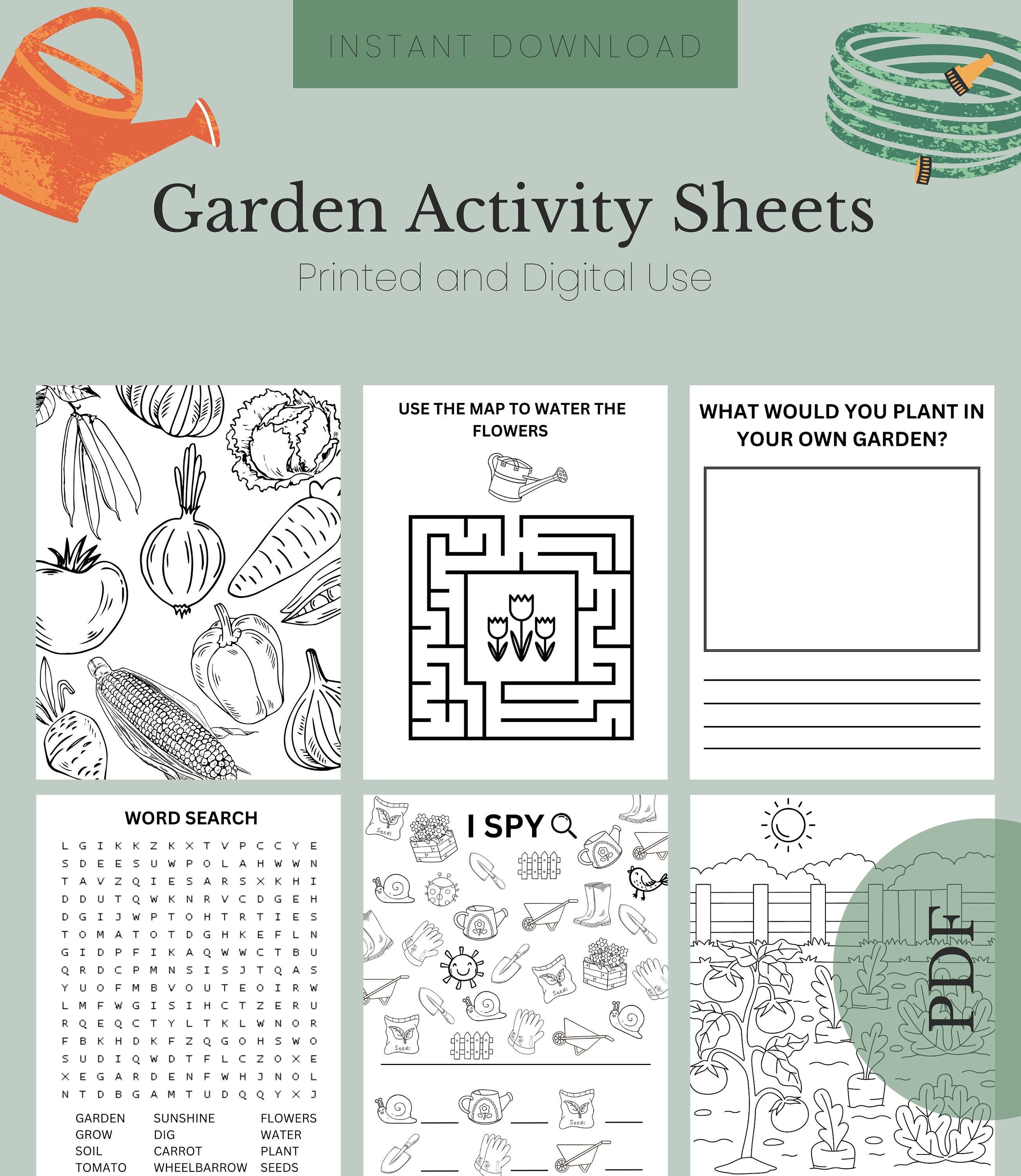 Garden Activity Sheets | Spring Coloring Pages | Instant Download ...