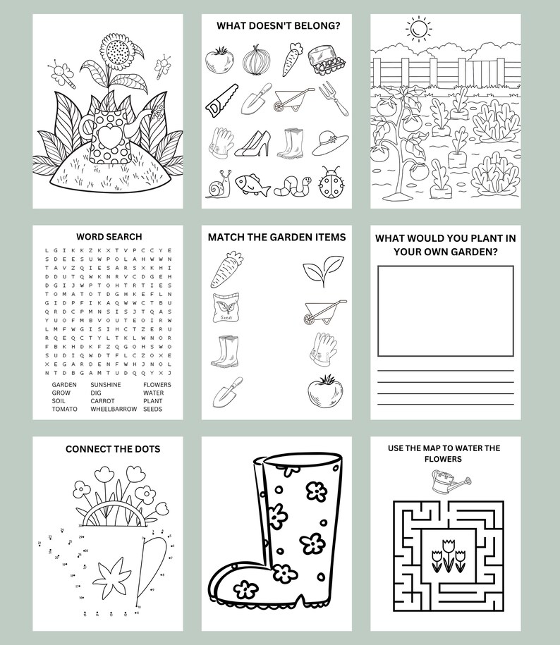 Garden Activity Sheets | Spring Coloring Pages | Instant Download ...