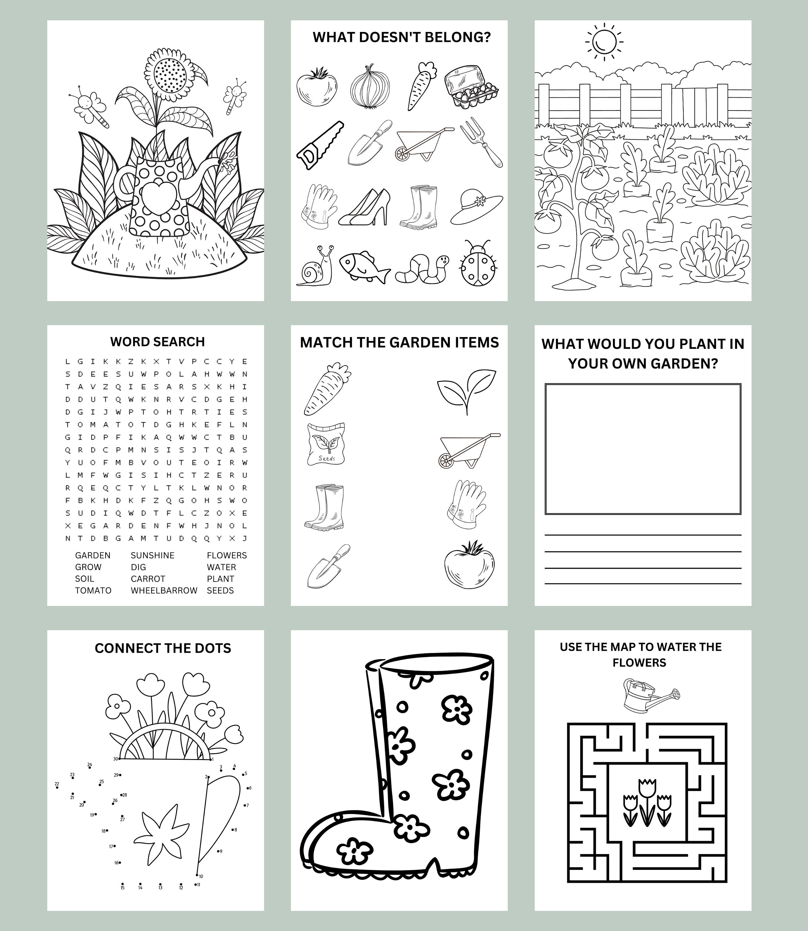 Garden Activity Sheets | Spring Coloring Pages | Instant Download ...