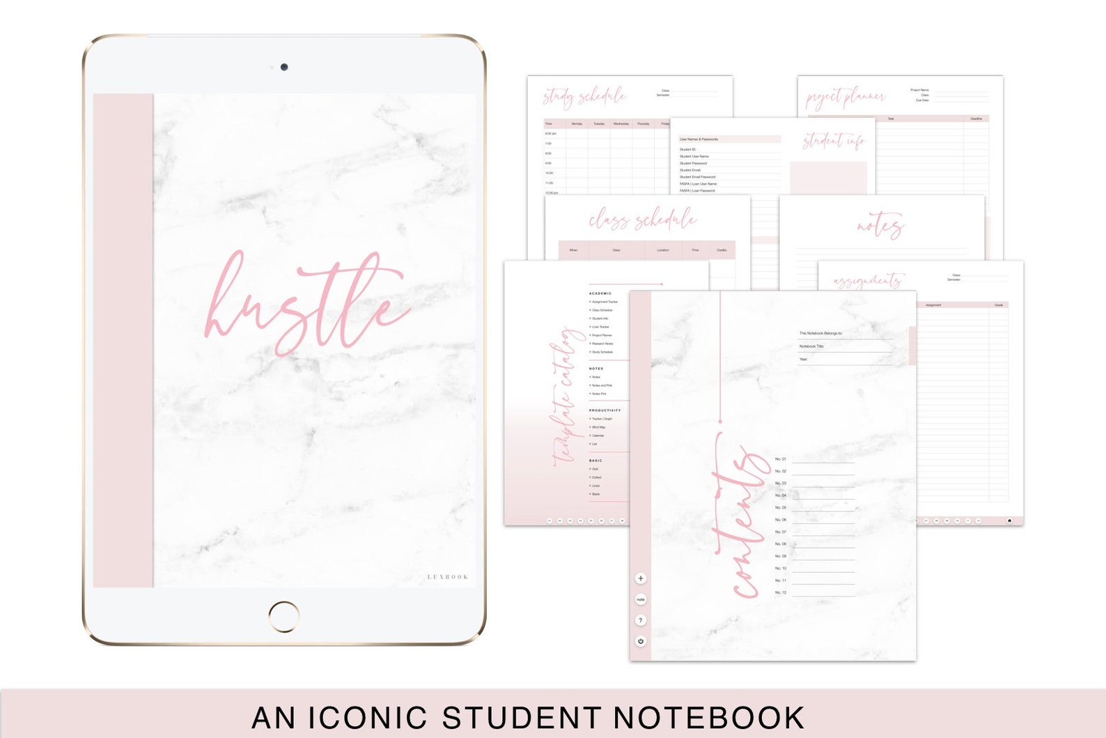 Pink Academic Notebook by Luxbook , Digital Notebook, Student Notebook ...