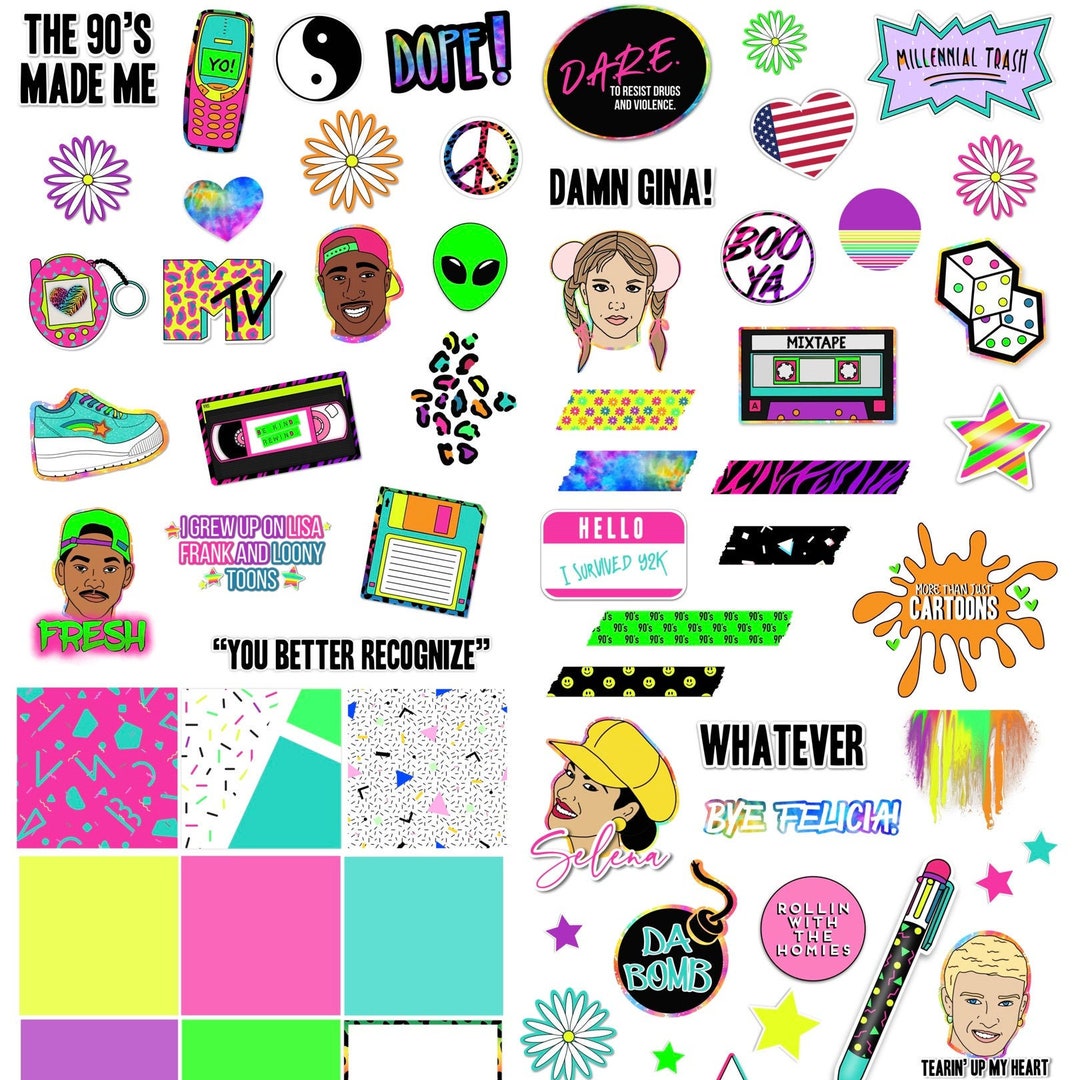 The 90's Vibe Collection by Luxbook, Digital Planner Stickers, Clipart ...