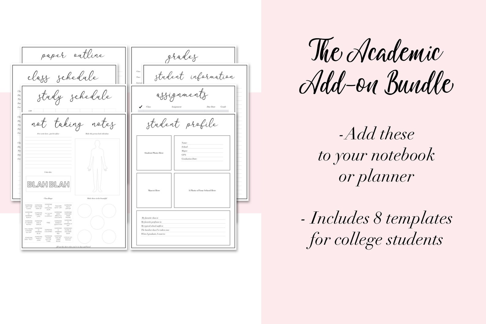 The Academic Template Add-on Bundle Student Planner Academic | Etsy