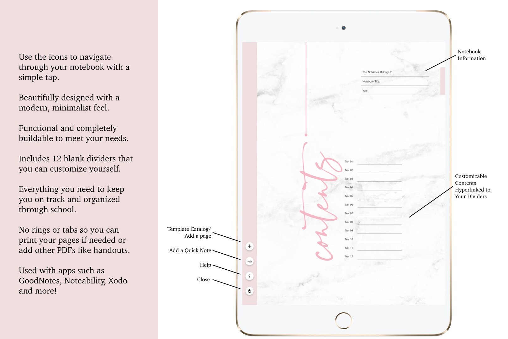 Pink Academic Notebook by Luxbook , Digital Notebook, Student Notebook ...