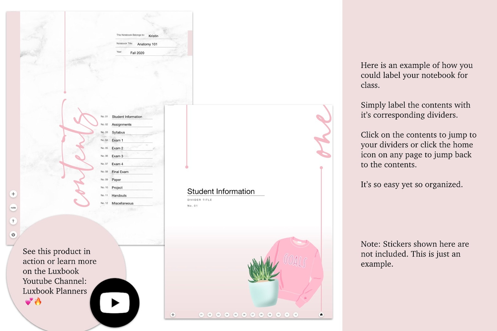 Pink Academic Notebook by Luxbook , Digital Notebook, Student Notebook ...