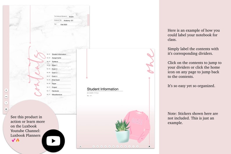 Pink Academic Notebook by Luxbook , Digital Notebook, Student Notebook ...