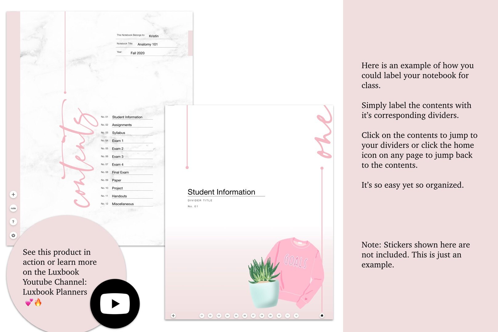 Pink Academic Notebook by Luxbook , Digital Notebook, Student Notebook ...