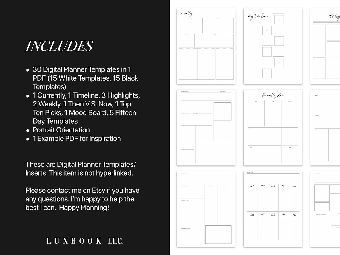 The Editorial Template Collection by Luxbook Digital Planner | Etsy