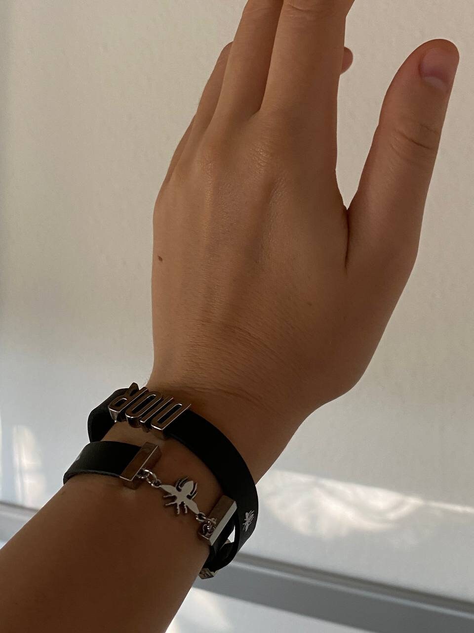 New Rare Christian Dior Bee Leather Logo Bracelet Black Vtg New Rare Christian Dior Bee Leather Logo Bracelet Black Vtg