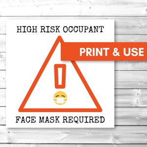 High Risk Occupant Face Mask Required Sign, Download Instantly ...