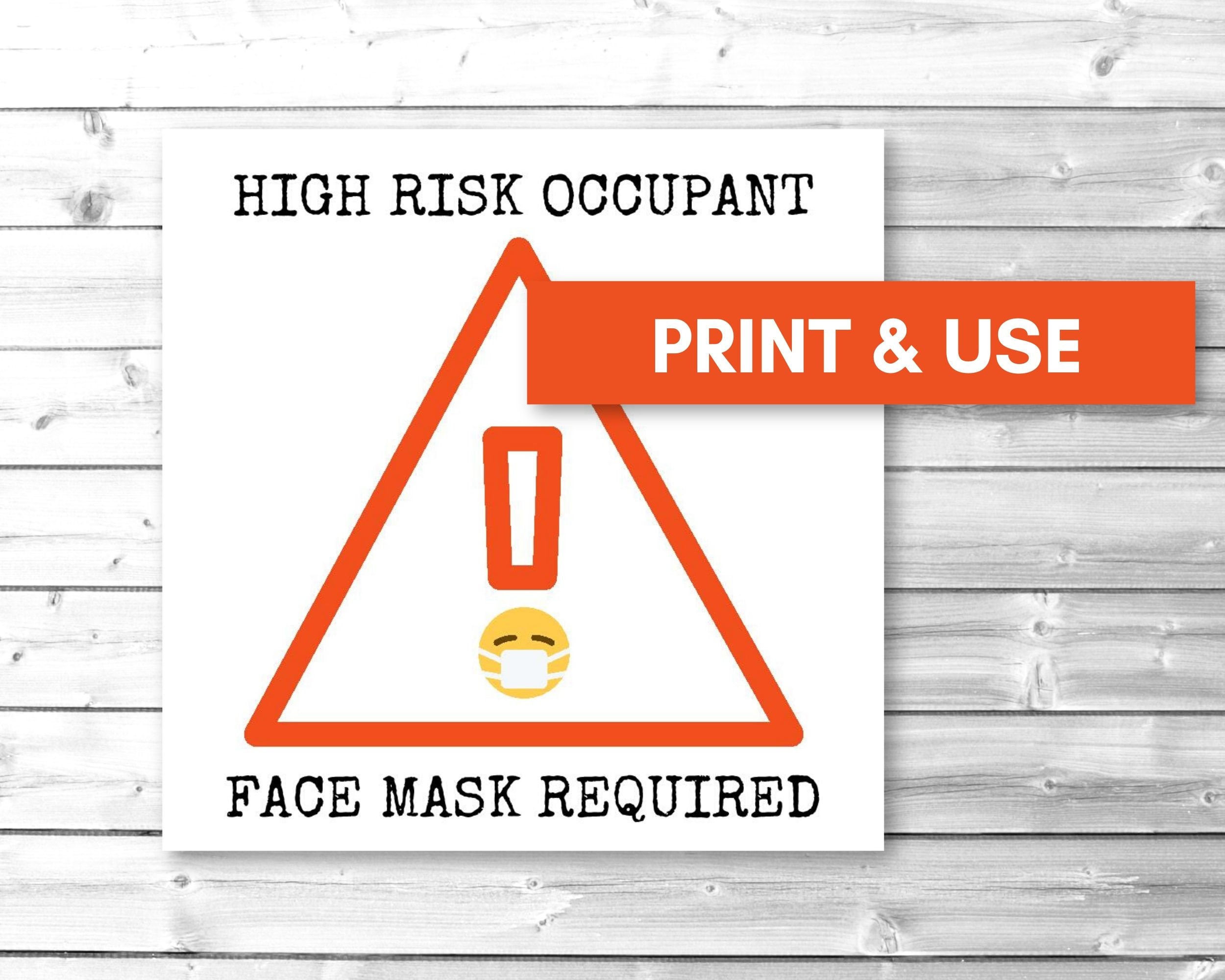 High Risk Occupant Face Mask Required Sign, Download Instantly ...