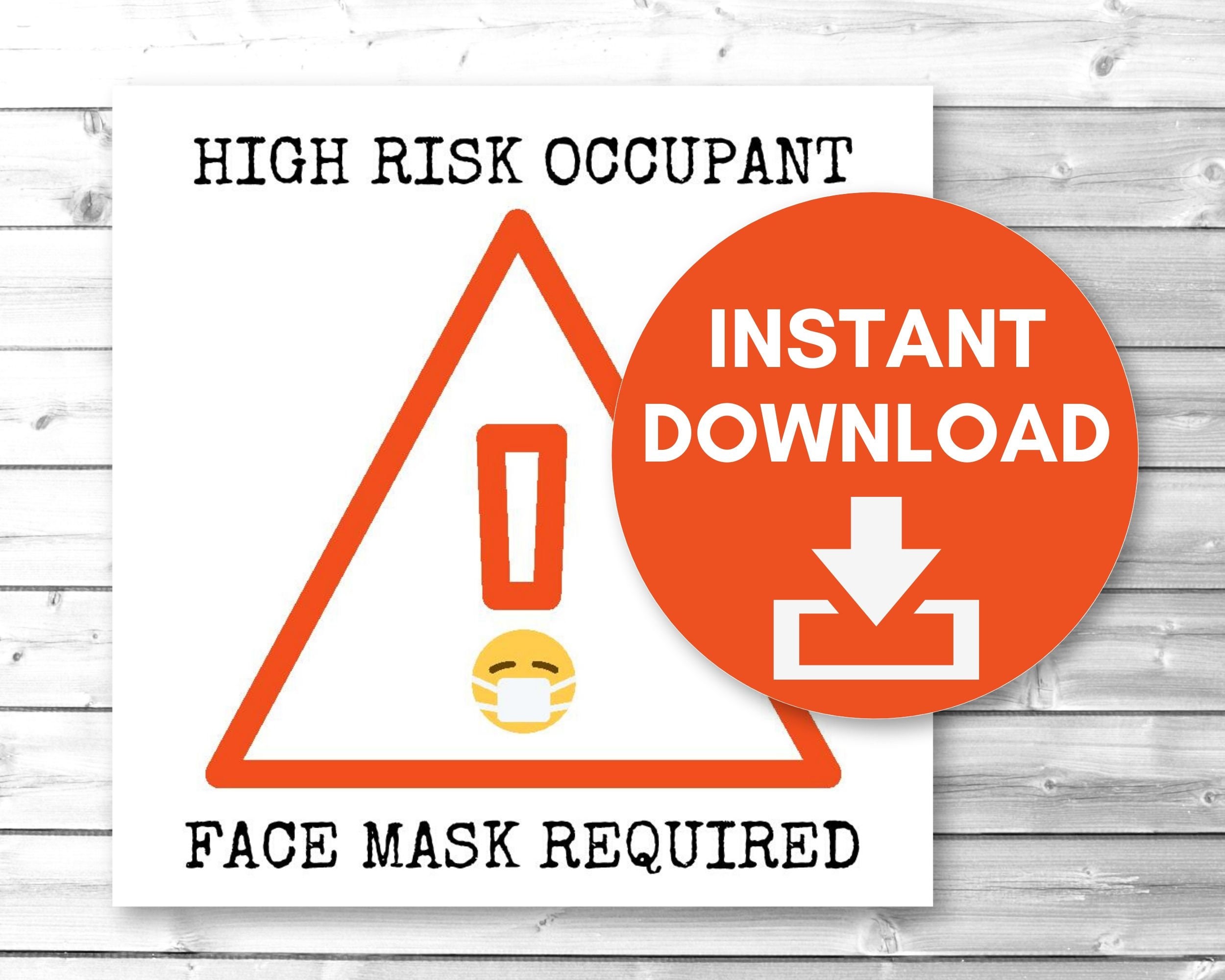 High Risk Occupant Face Mask Required Sign, Download Instantly ...