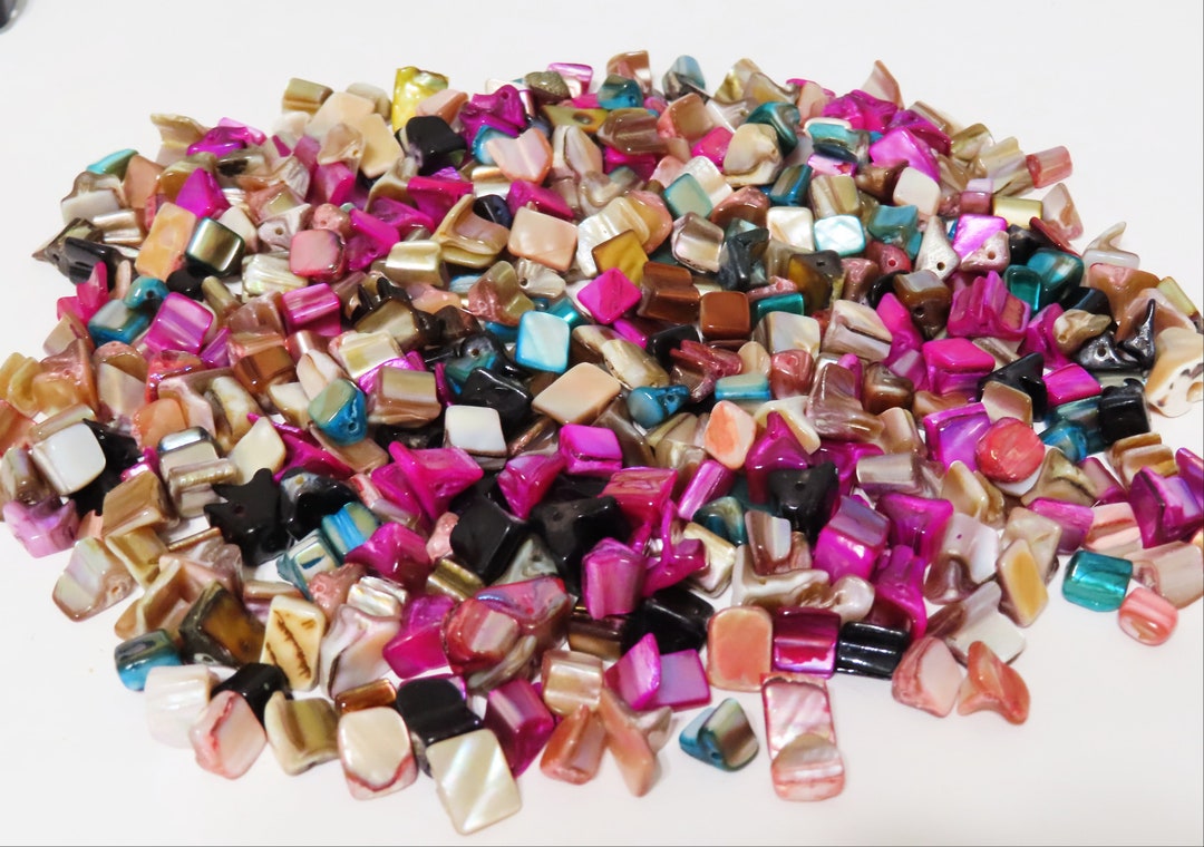 100 Multi Color Mother of Pearl Nugget Beads, Tri Tip Burnt Sienna ...