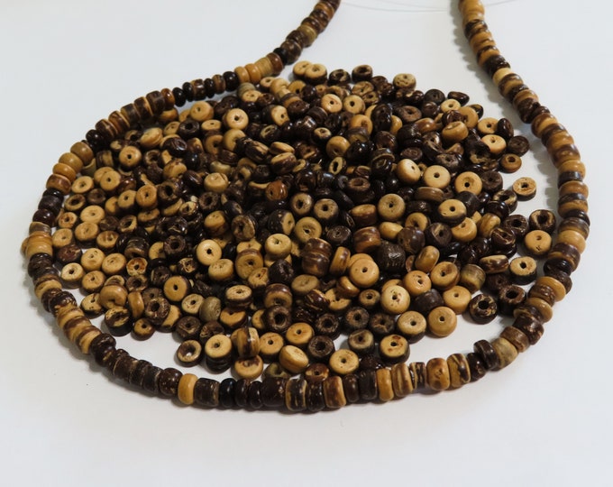 14 Natural Brown and Beige Heishi Coconut Beads Coconut Rondelle Beads ...