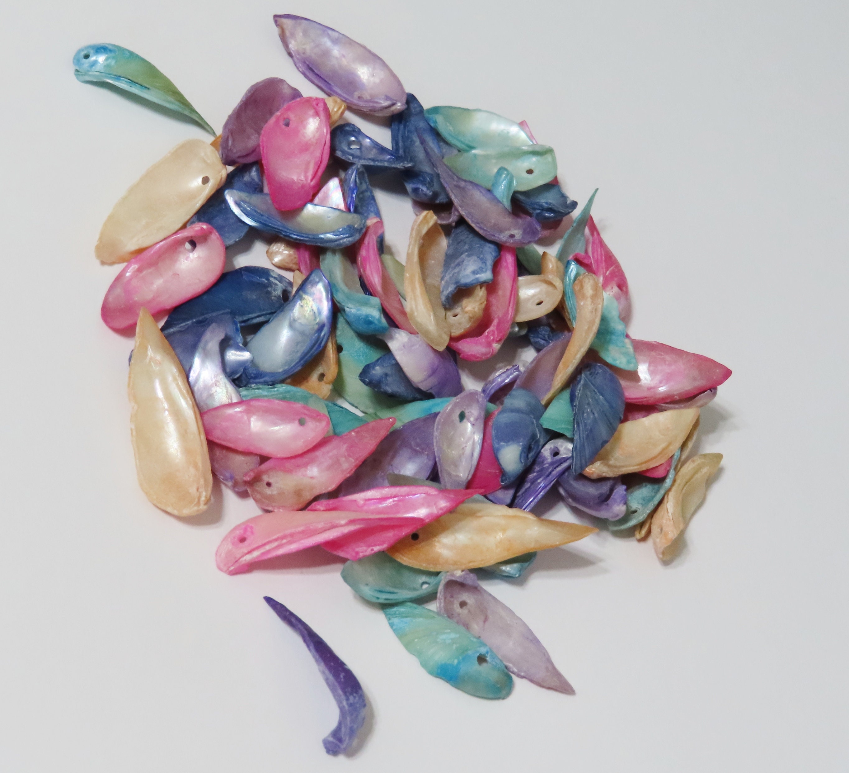 Beads 14 inch Strand of Colourful AB Shell Spike Beads Tusk 20-45mm ...