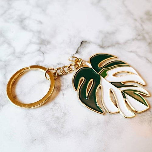 Gold Leaf Keychain Plant Charm Metal Keyring New Home | Etsy