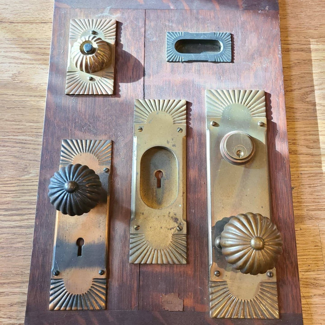 Antique Brass and Wood Architect's Sample, Door Hardware - "the Lowell ...