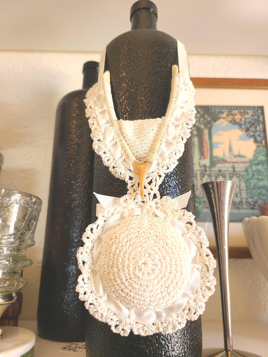Vintage/antique White Crocheted "merrythought" With Wishbone and ...