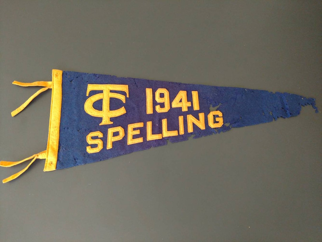 Vintage Wool Pennant - 1940s Blue and Yellow Spelling Bee Award ...