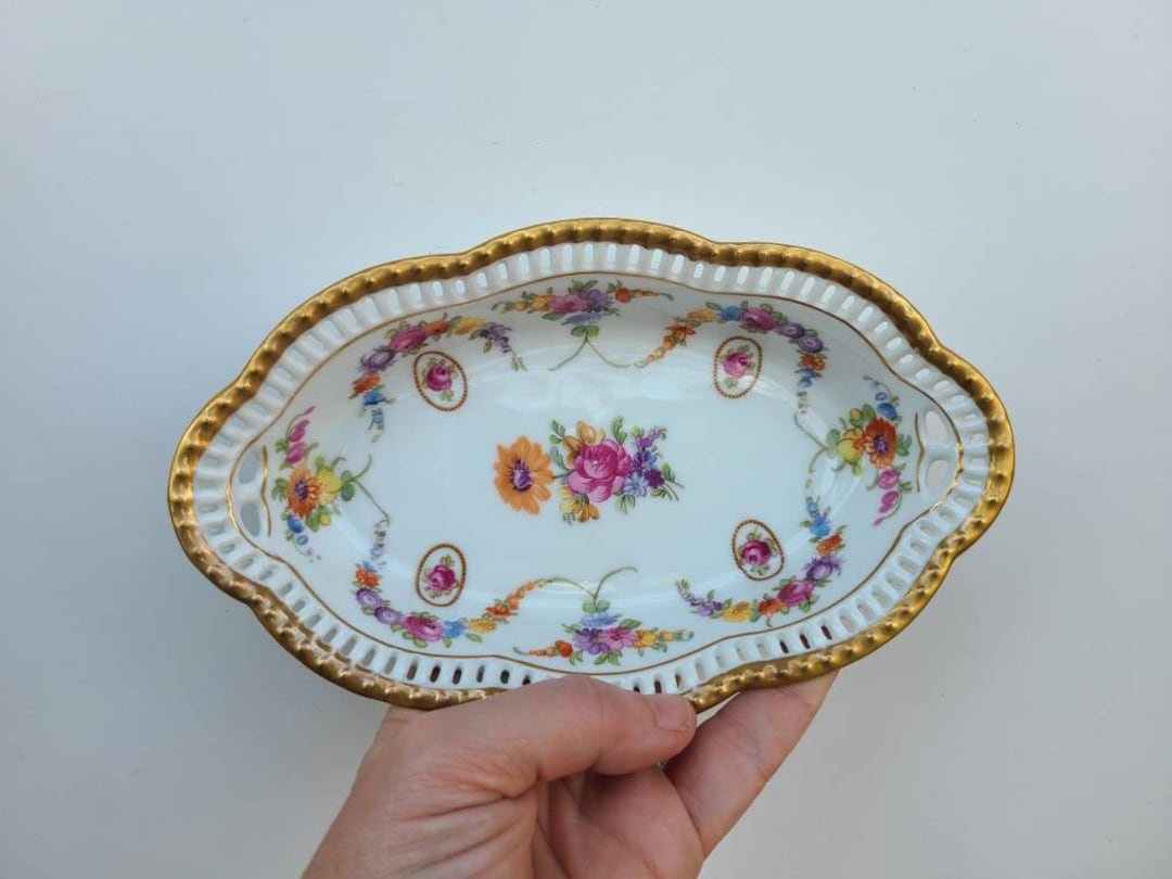 Bavarian Floral and Gold Antique Pierced Porcelain Dish by Schumann - Etsy