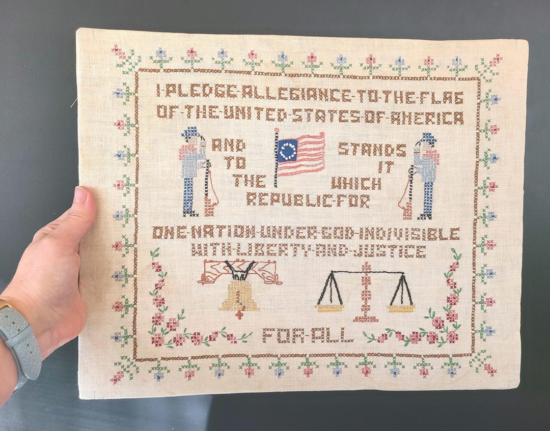 Vintage Pledge of Allegiance Crossstitch, USA Patriotic Needlework Art ...