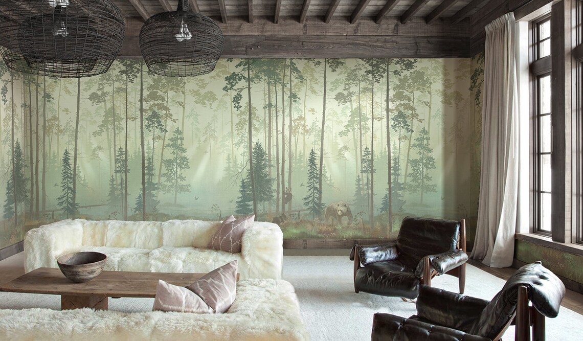 Scenic Forest Panoramic Wallpaper Repeat Mural Home Decor | Etsy