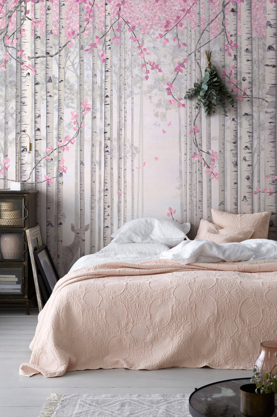 Asian-inspired Birch Tree Forest Wallpaper Mural - Scenic Landscape ...