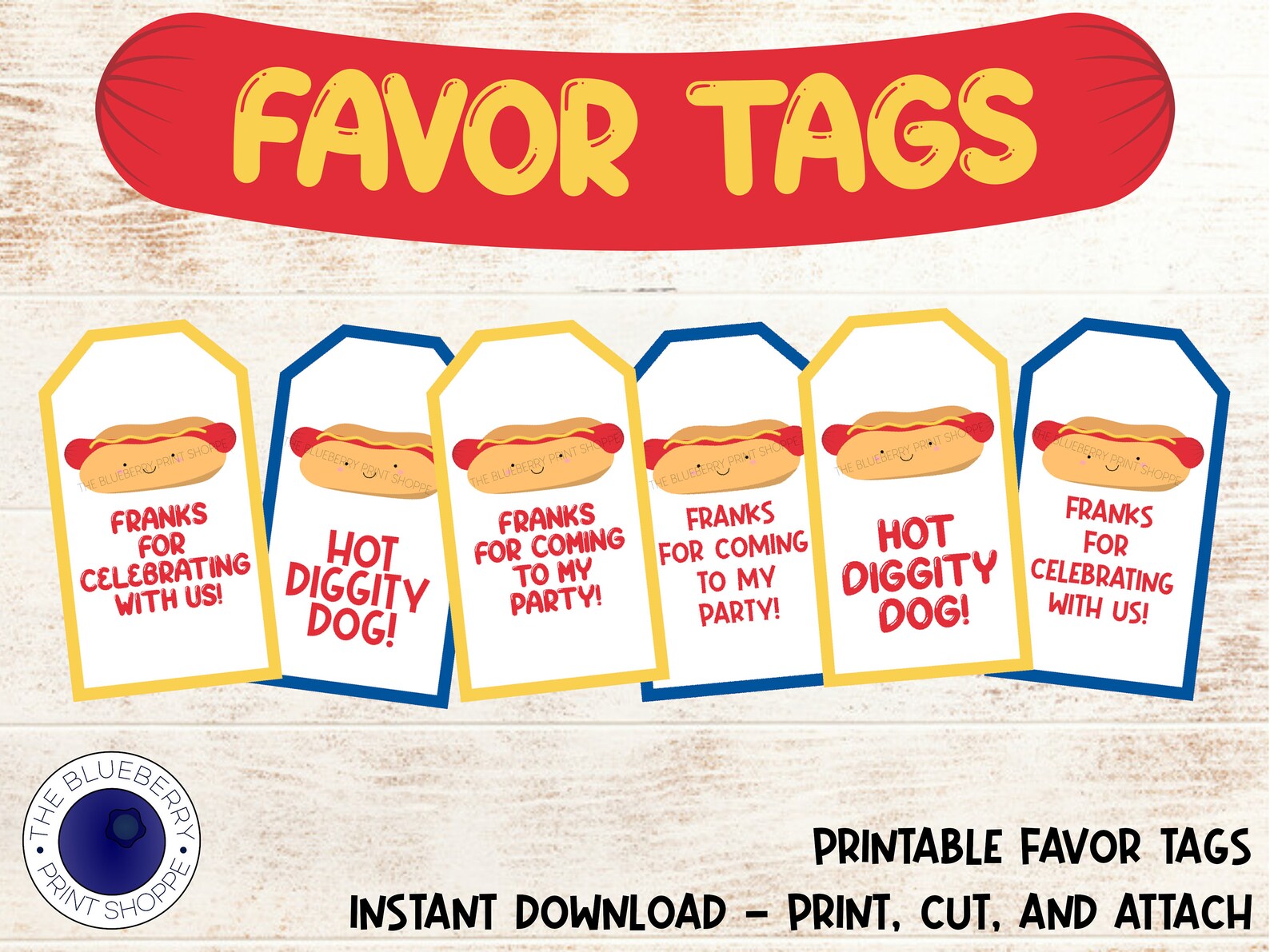 Hot Dog Party Favor Tags PRINTABLE Hot Dog Birthday Hot - Etsy