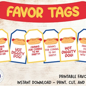 Hot Dog Party Favor Tags | PRINTABLE | Hot Dog Birthday | Hot Dog Theme ...