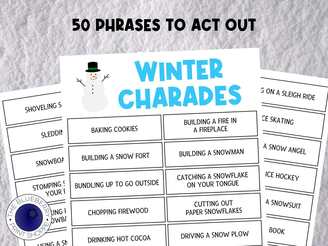 Winter Charades Winter Action Charades Pictionary - Etsy