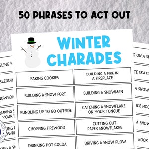 Winter Charades | Winter Action Charades | Pictionary | Classroom Fun ...