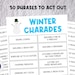 Winter Charades Winter Action Charades Pictionary Classroom Fun Snow ...