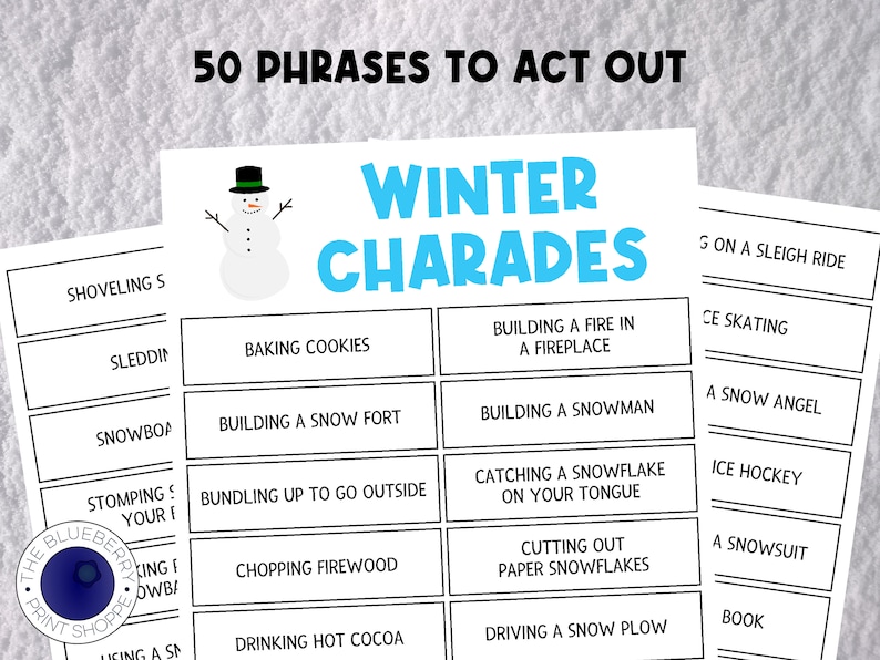 Winter Charades Winter Action Charades Pictionary - Etsy