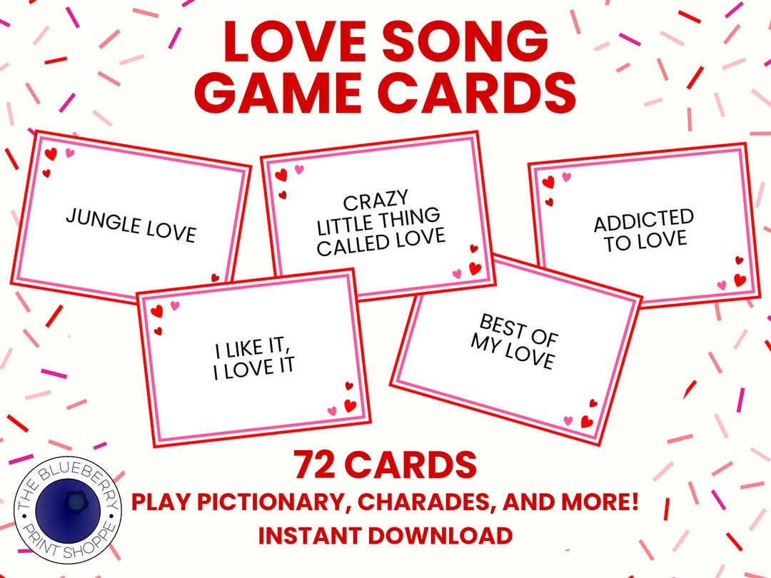 Jeu Saint Valentin | Jeu de chanson d'amour | 72 cartes pour Charades ...